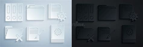 Set Blank Notebook And Pen Document Settings With Gears Delete Folder User Manual And Office