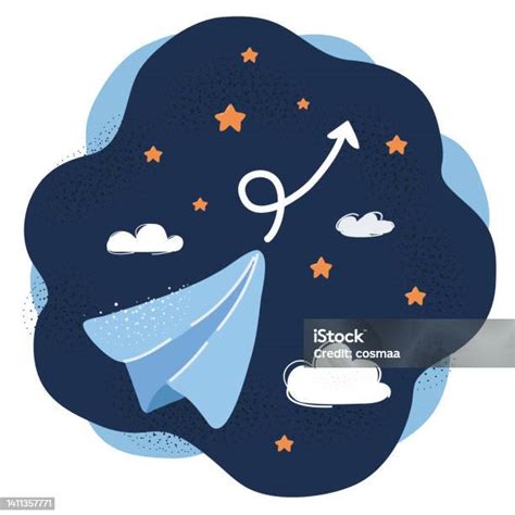 어두운 배경 위에 밤에 종이 접기 종이 비행기의 벡터 설명 개념에 대한 스톡 벡터 아트 및 기타 이미지 개념 격언 날기