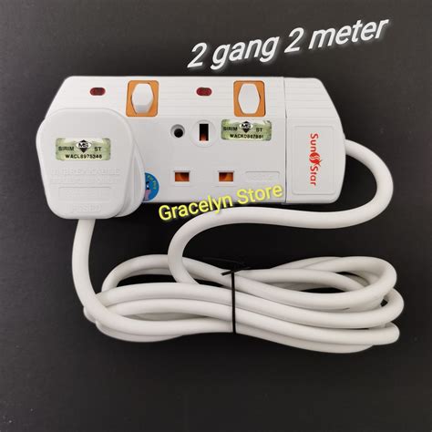 Sunstar 2 Gang 2 Meter Power Plug Extension Trailing Socket With Neon Light SIRIM Shopee