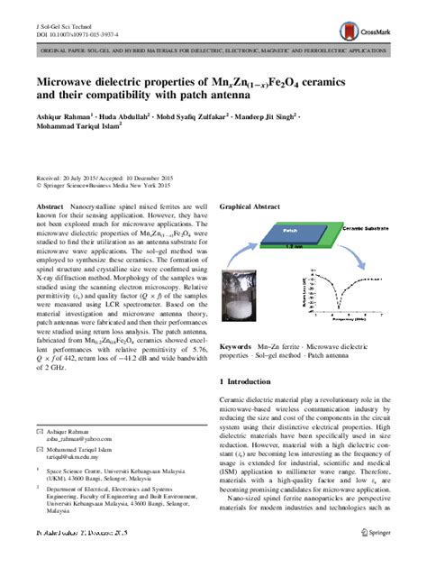 Pdf Microwave Dielectric Properties Of Mn X Zn 1−x Fe2o4 Ceramics And Their Compatibility With