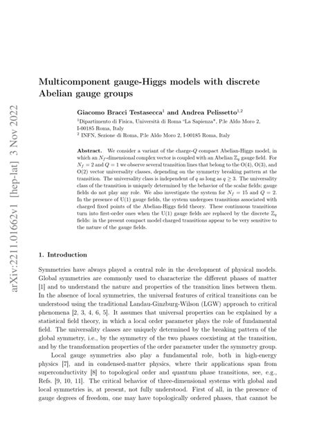 Pdf Multicomponent Gauge Higgs Models With Discrete Abelian Gauge Groups