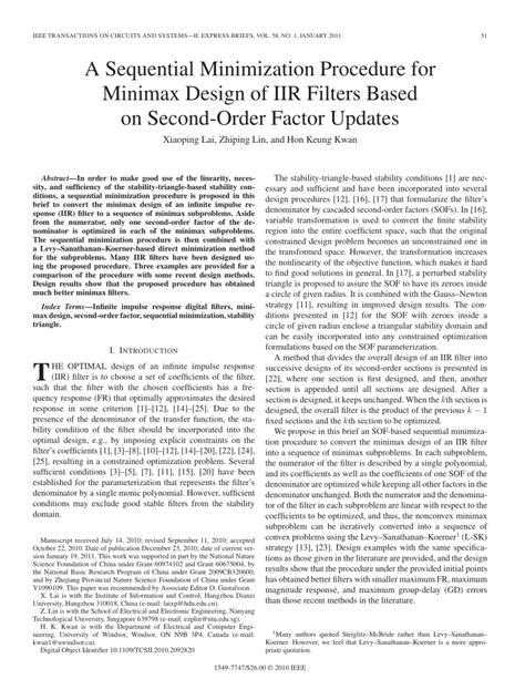 Pdf A Sequential Minimization Procedure For Minimax Design Of Iir Filters Based On Second