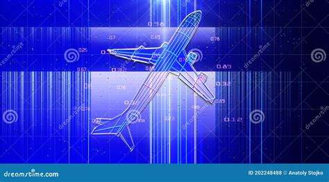 Abstract Background With Digital Grid Mesh Airplane And Blurred Lines 3d Wireframe Plane