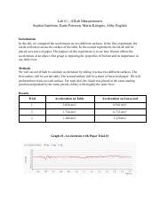 Physics Lab 1 Pdf Lab 1 IOLab Measurements Sophia Gambino Katie Petersen Maria Kalogris