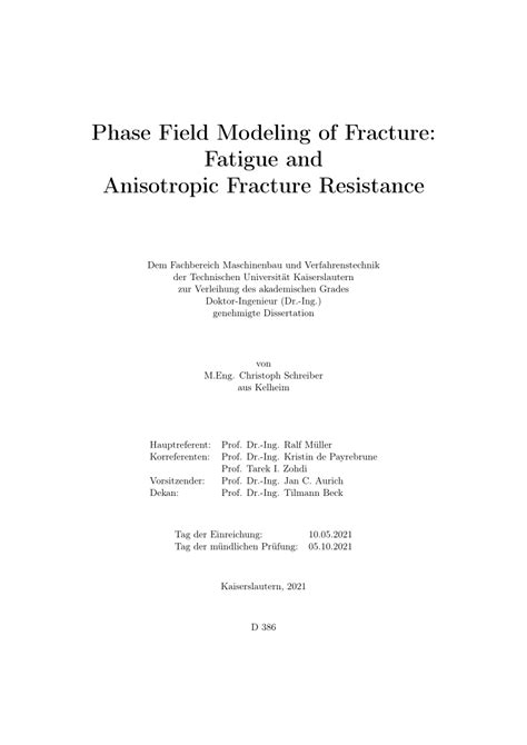 PDF Phase Field Modeling Of Fracture Fatigue And Anisotropic Fracture Resistance