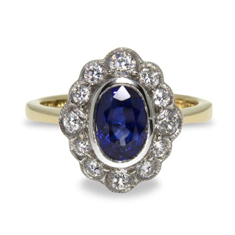 145ct Oval Sapphire Diamond Halo 18k Gold Ring