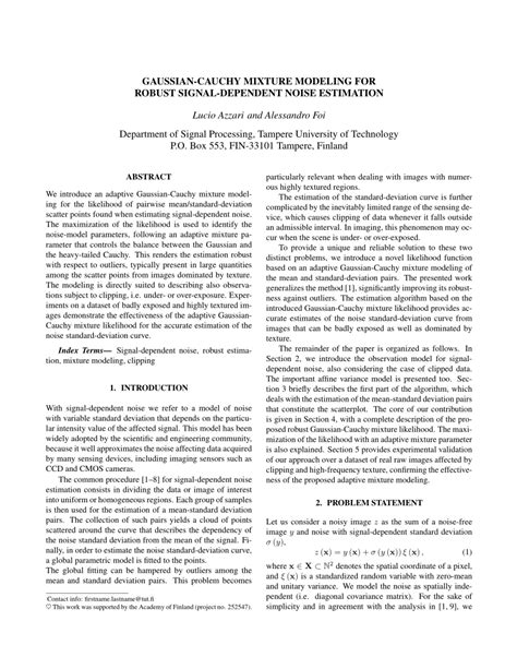 Pdf Gaussian Cauchy Mixture Modeling For Robust Signal Dependent