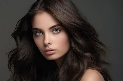 Premium Ai Image Portrait Of A Gorgeous Attractive Brunette With Wellgroomed Hair Closeup Ai