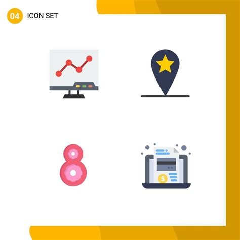 Set Of 4 Modern Ui Icons Symbols Signs For Analytic Flower Screen Star Economy Editable Vector