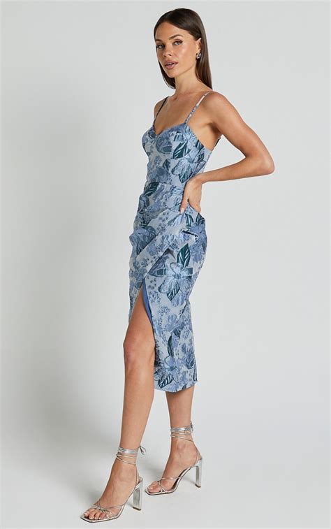 Alvera Midi Dress Bustier Brailey Jacquard Midi Dress In Light Blue