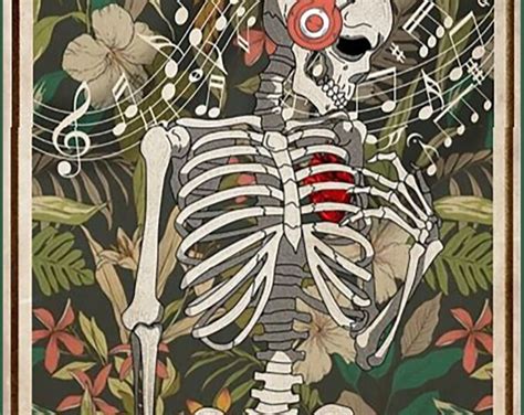 Music Makes Me Feel Alive Skeleton With Headphones Deadhead Metal