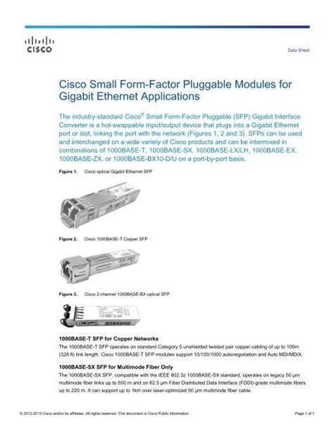 Cisco Small Form Factor Pluggable Modules For Gigabit Ethernet