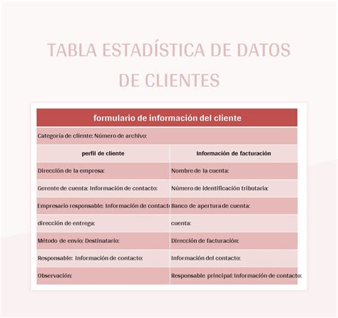 Plantilla De Excel Tabla Estadística De Datos De Clientes Y Hoja De