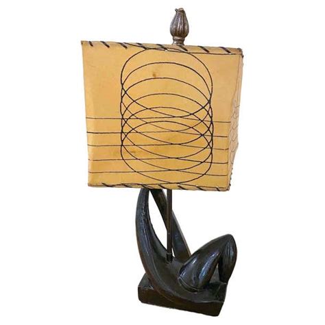 Space Age Sculptural Table Lamp With Original Fiberglass Shade For Sale