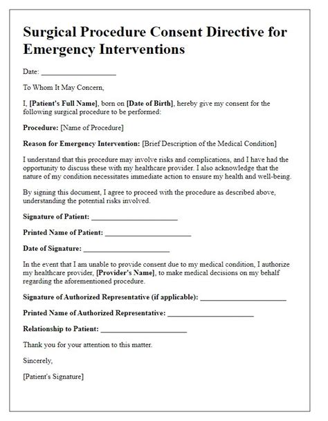 Letter Template For Surgical Procedure Consent Agreement Free Samples