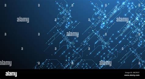 Digital Circuit Visualization Vector Background Blue Board Pattern With Interconnected Lines