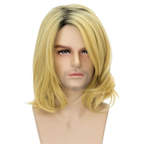 Fatmaui Short Mens 70s Blonde Yellow Hair Pelucas With Dark