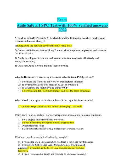 Agile Safe SPC Test With Verified Answers Browsegrades