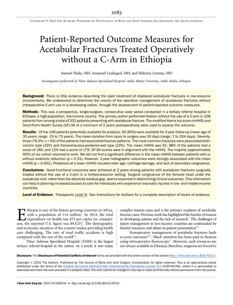 Pdf Patient Reported Outcome Measures For Acetabular Fractures Treated Operatively Without A C