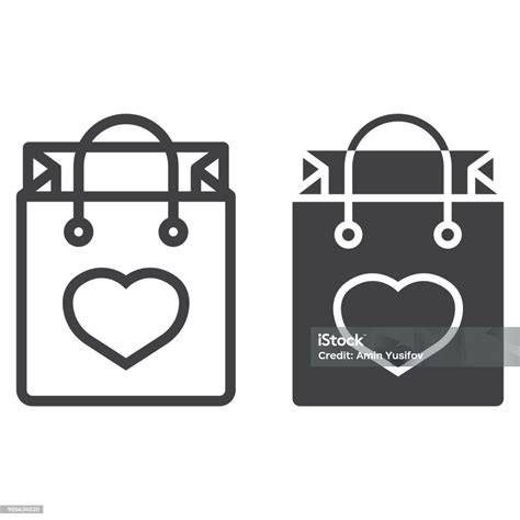 심장 라인 및 문자 모양 아이콘 발렌타인과 로맨틱 쇼핑백 선물 기호 벡터 그래픽 흰색 배경 Eps 10에 선형 패턴 가득 찬에 대한 스톡 벡터 아트 및 기타 이미지 Istock