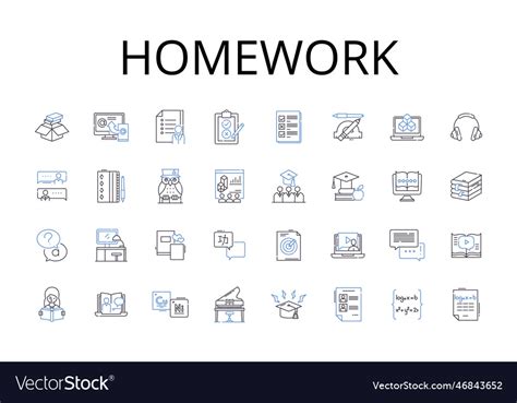 Homework Line Icons Collection Assignment Task Vector Image