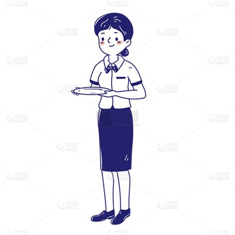 手绘 简笔画人物职业形象 服务员