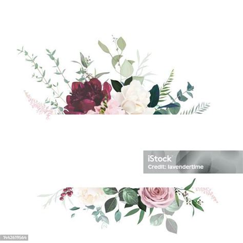 블러쉬 핑크 로즈 부르고뉴 레드 피오니 라 넌큘러스 수국 목련 꽃 벡터 디자인 꽃 식물에 대한 스톡 벡터 아트 및 기타 이미지 꽃 식물 프레임 녹색 Istock