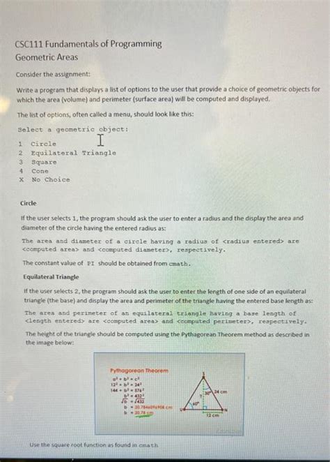 Solved Csc111 Fundamentals Of Programming Geometric Areas