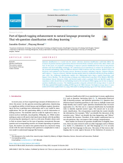 Pdf Part Of Speech Tagging Enhancement To Natural Language Processing For Thai Wh Question