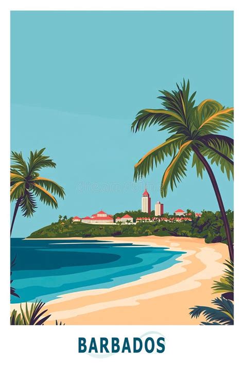Barbados Illustrated Poster In Retro Style Stock Illustration