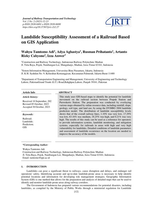 Pdf Landslide Susceptibility Assessment Of A Railway Based On Gis