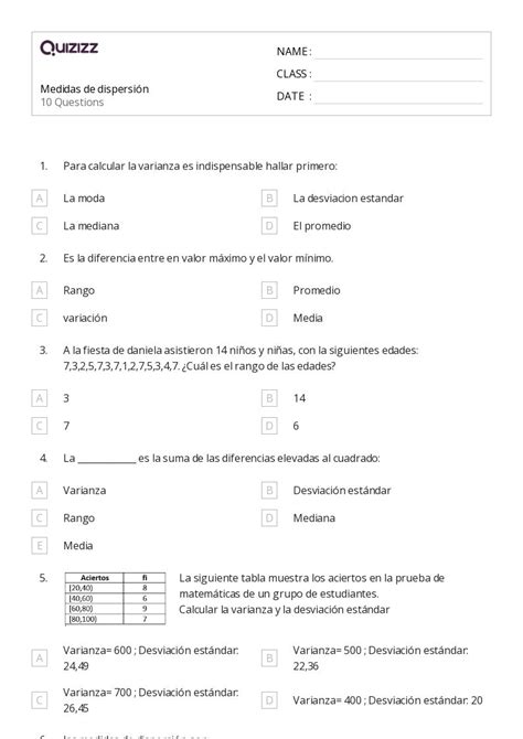 50 Medidas Hojas De Trabajo Para Grado 8 En Quizizz Gratis E Imprimible
