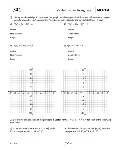 Vertex Form Of A Quadratic Relation
