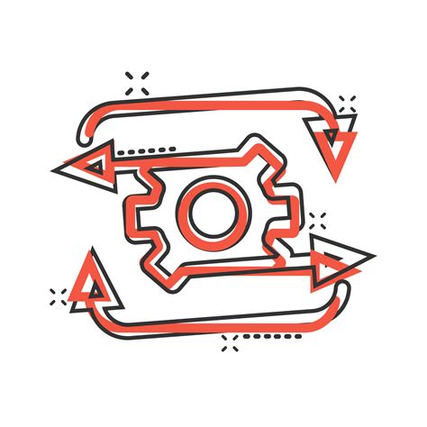 Workflow Icon In Comic Style Gear Effective Cartoon Vector Illustration On White Isolated