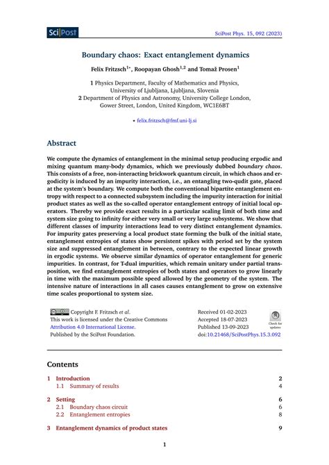 Pdf Boundary Chaos Exact Entanglement Dynamics