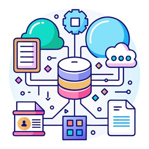 colorful illustration of a database connected to multiple files and