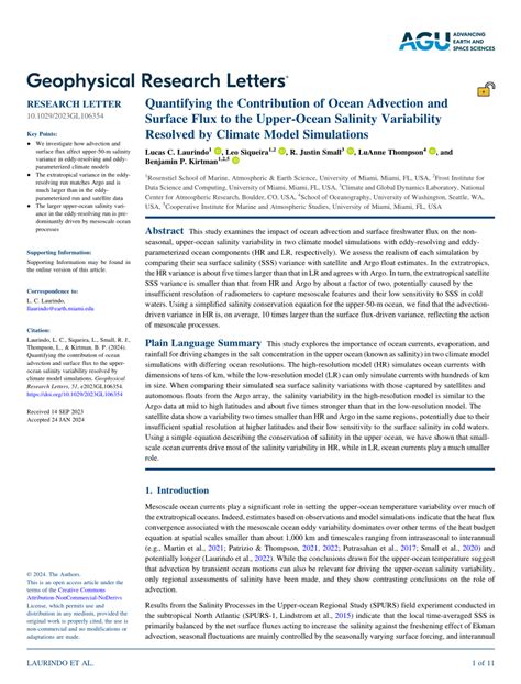 Pdf Quantifying The Contribution Of Ocean Advection And Surface Flux To The Upper‐ocean