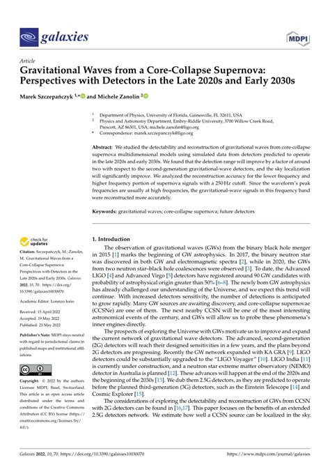 Pdf Gravitational Waves From A Core Collapse Supernova Perspectives With Detectors In The