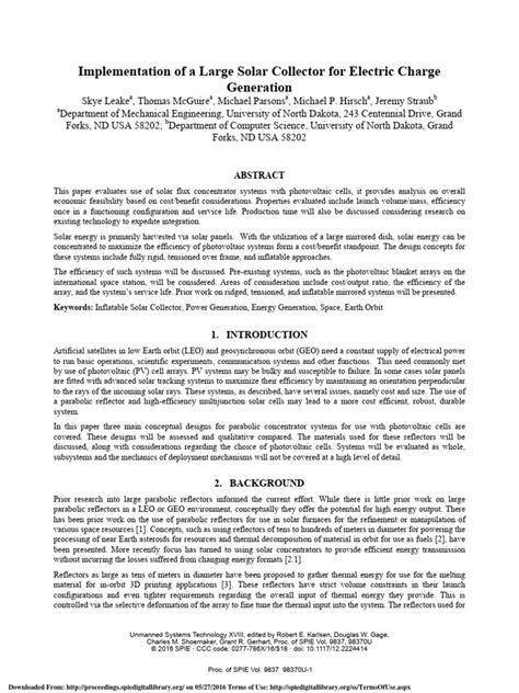 Implementation Of A Large Solar Collector For Electric Charge Pdf
