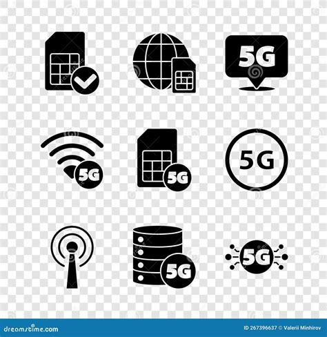 Set Sim Card Globe G Card Location Network Antenna Server And Icon Vector Stock Vector