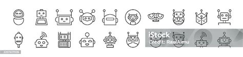 로봇 개요 웹 라인 아이콘 모음 편집 가능한 스트로크 카드 앱 배너 게시물 디자인을 위한 미니멀한 선형 그림 공장 산업 건물에 대한 스톡 벡터 아트 및 기타 이미지 Istock