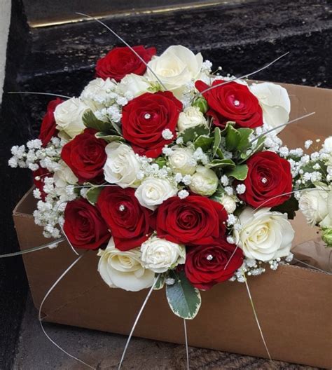 White And Red Rose Wedding Bouquet