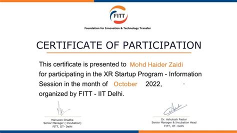 Participated In Xr Startup Program Organized By Fitt Iit Delhi Haider Zaidi