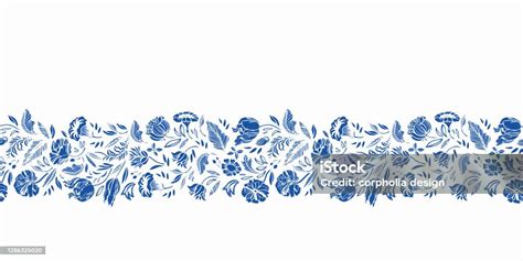 클래식 도자기 블루 플로럴 테두리 로얄 핸드 그린 바로크 플로럴 디자인 파란색에 대한 스톡 벡터 아트 및 기타 이미지 파란색 흰색 자기 그릇 Istock