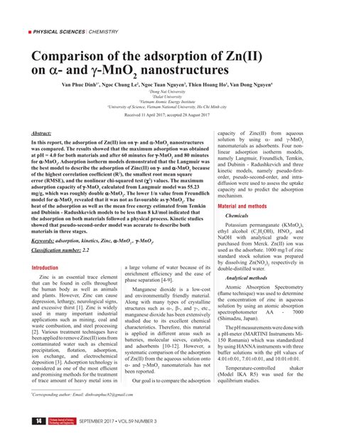 Pdf Comparison Of The Adsorption Of Znii On Alpha And Gamma Mno2