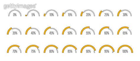 Set of semicircle arc percentage progress bar diagrams 이미지 1350168474 게티이미지뱅크