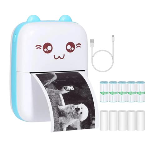 Детский портативный мини принтер Izoxis Котик Blue карманный