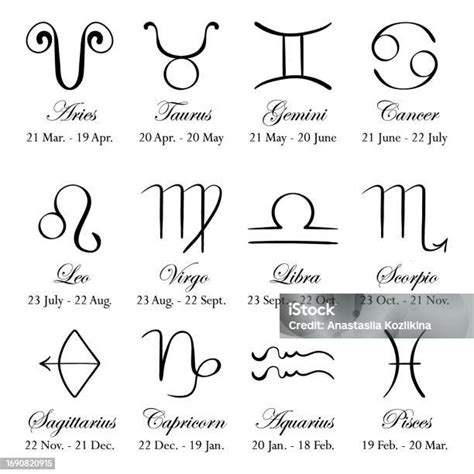 이름과 날짜가 있는 12개의 별자리가 있는 별자리 점성술 별 하늘 별자리 천문학 승천 점성가 천체 심리학 운세 출생 차트 사이비 과학 기울임꼴 스타일 0명에 대한 스톡 벡터