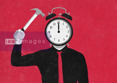 Stock Illustration Of Man Hitting Alarm Clock Head Ikon Images Ikon Images