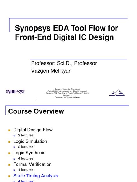 Synopsys Eda Tool Flow Front End Digital Ic Design Lecture 5 Pdf